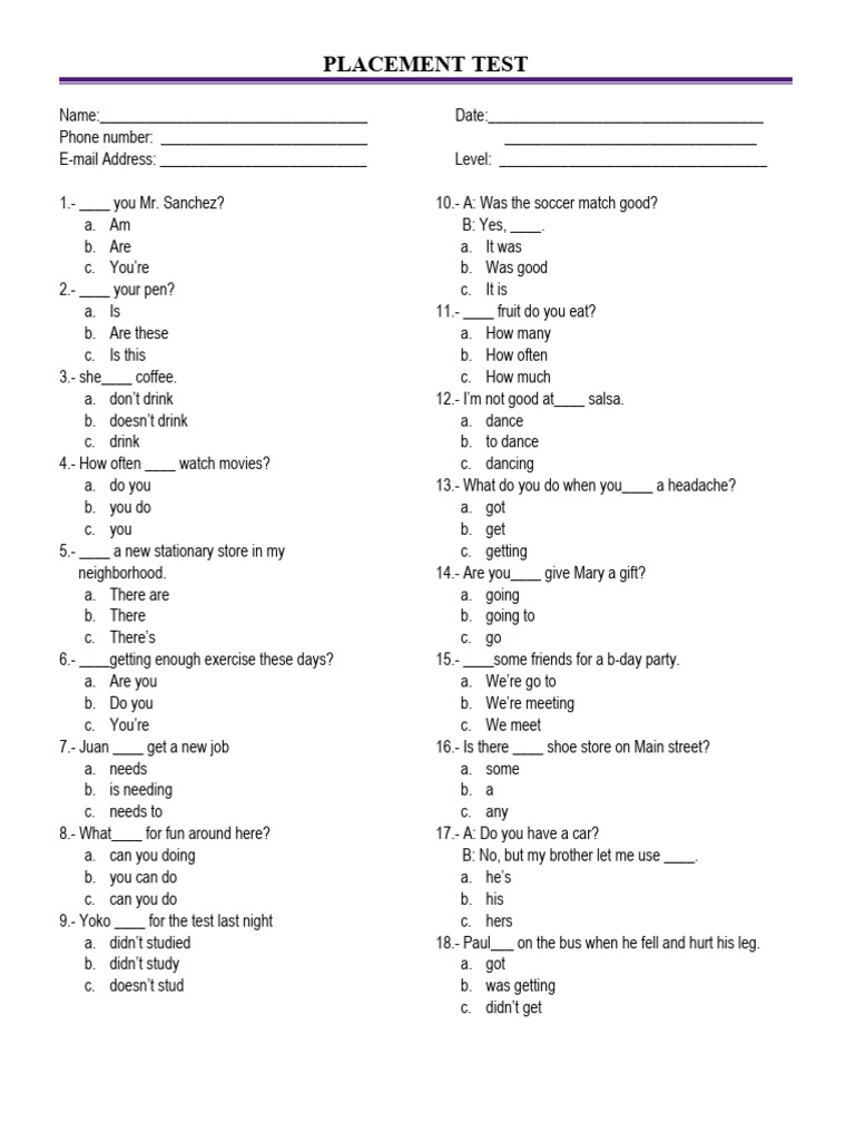 Placement Test | PDF