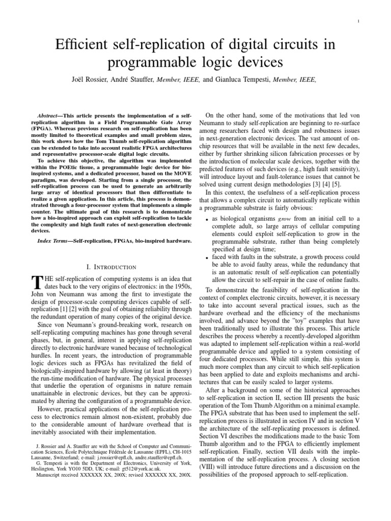 Joel Rossier, Andre Stauffer and Gianluca Tempesti - Efficient Self-Replication of Digital ...