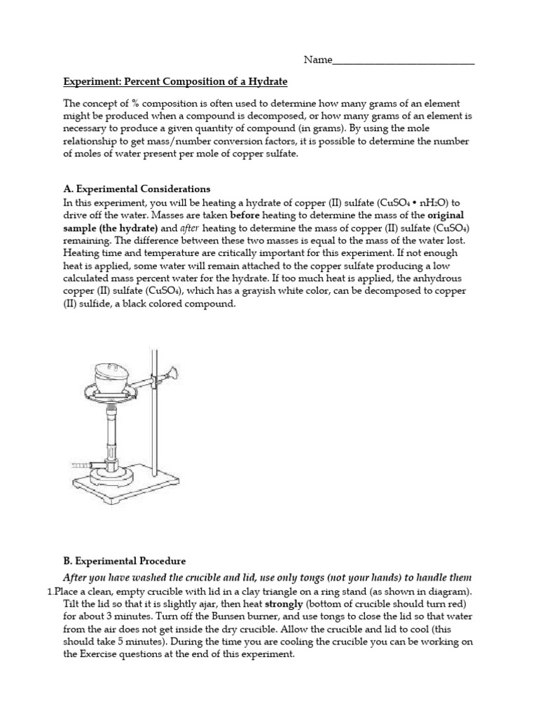 Lab - Percent Water in Hydrate | PDF | Water | Mole (Unit)