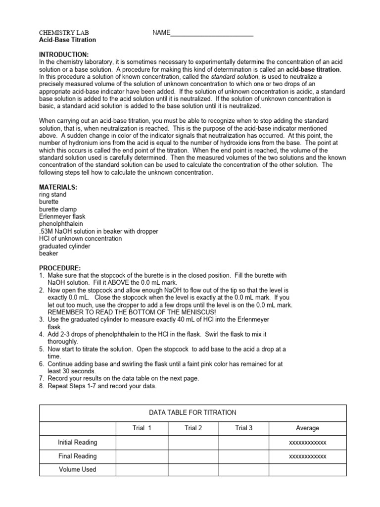Titration Lab | PDF | Titration | Chemistry
