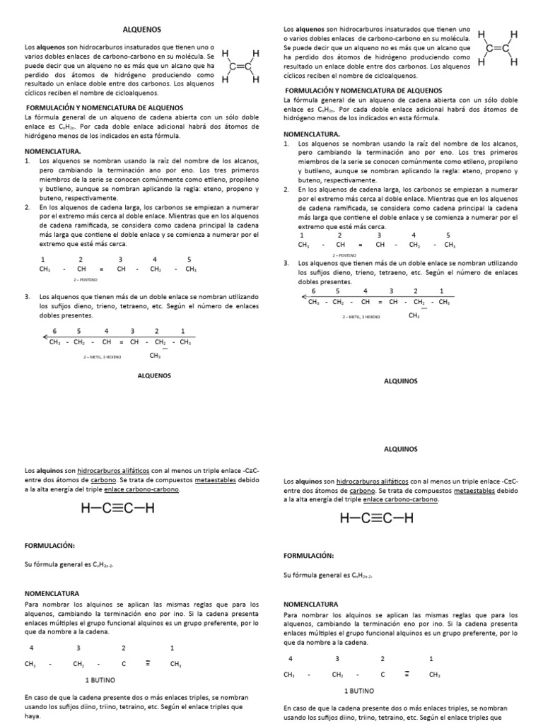 Nomenclatura y formulación de alquenos y alquinos | PDF | Alqueno ...