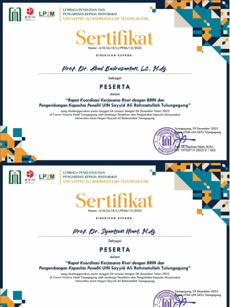 Sertifikat Rakor Brin | PDF