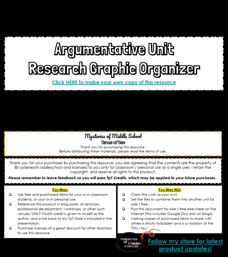 Argumentative Unit Research Graphic Organizer: Click HERE To Make Your ...