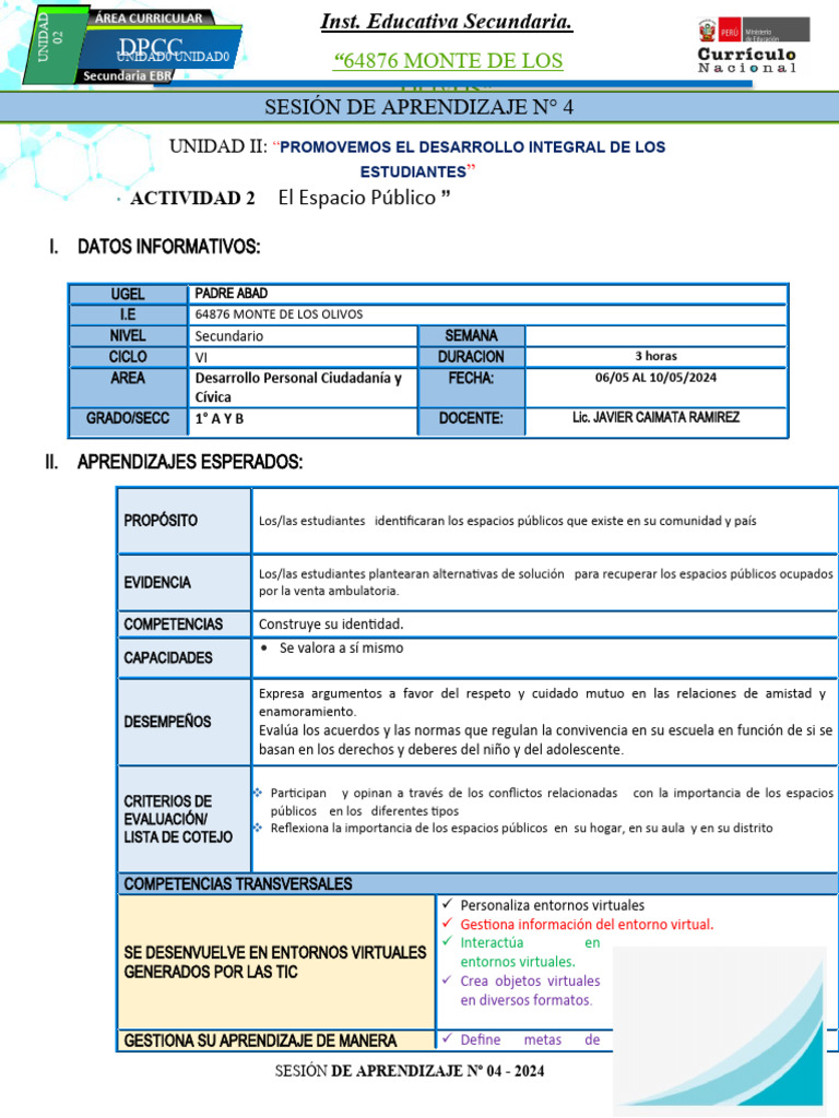 1º DPCC- SES 1 UNI 2 - SEM 04 | PDF | Evaluación | Aprendizaje