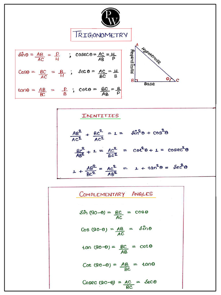 Trigonometry Some Important Notes | PDF