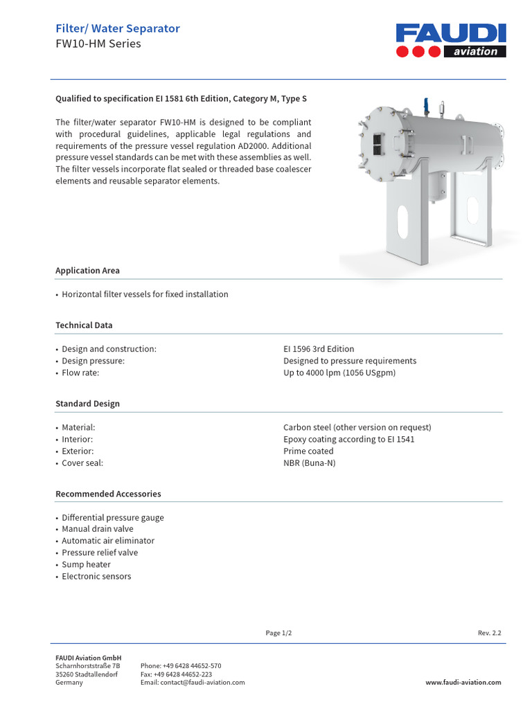 DS-FW10-HM - Rev.2.2 - EN - Filter-Water Separator FAUDI | PDF | Equipment
