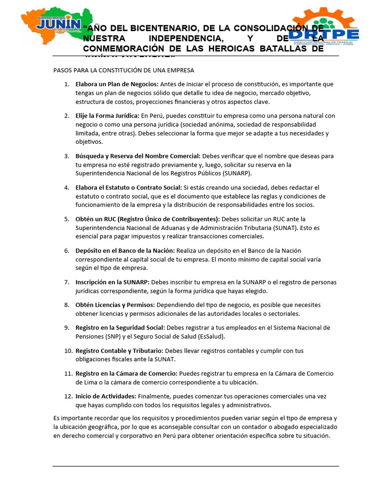 Pasos para La Constitucion de Empresa | PDF | Plan de negocios | Business