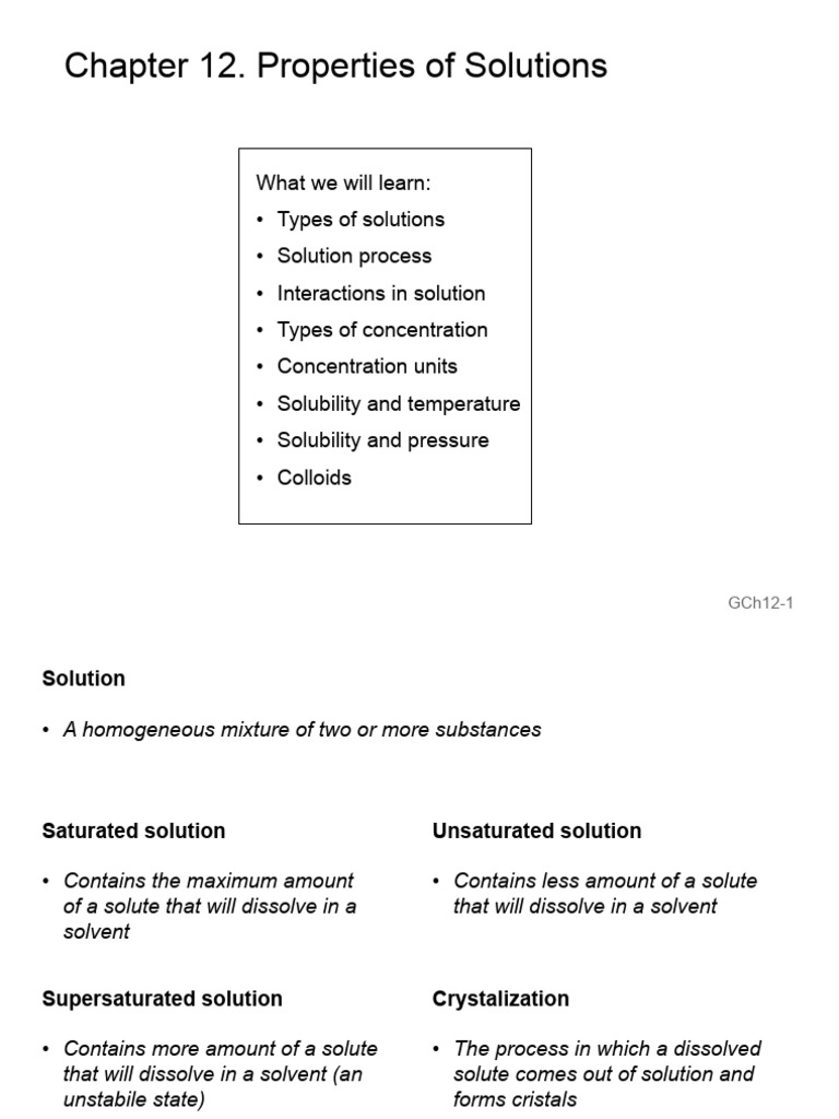 Chapter 12. Properties of Solutions | PDF | Solvation | Solubility