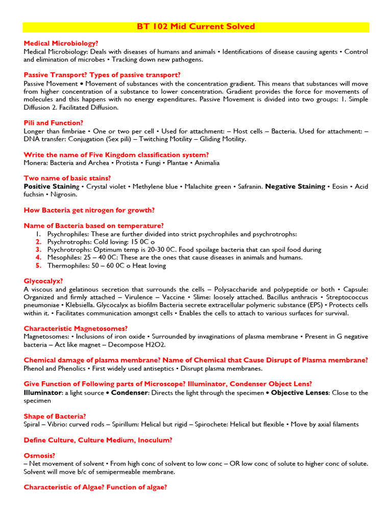 BT102 Current Solved Mid | PDF | Bacteria | Cellular Respiration
