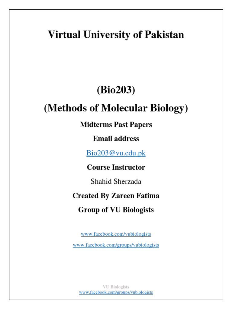 BIO203 Midterm Papers - PDF Version 1 | PDF | Polymerase Chain Reaction | Laboratory Techniques