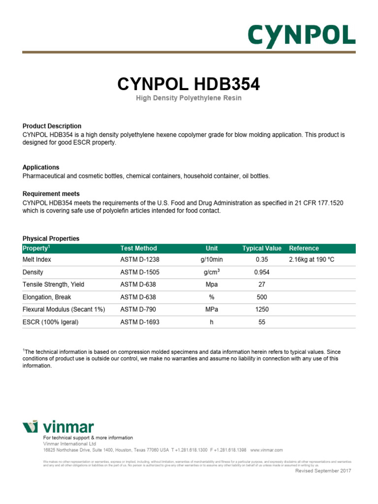 Hdpe HDB-354 | PDF | Implied Warranty | Materials