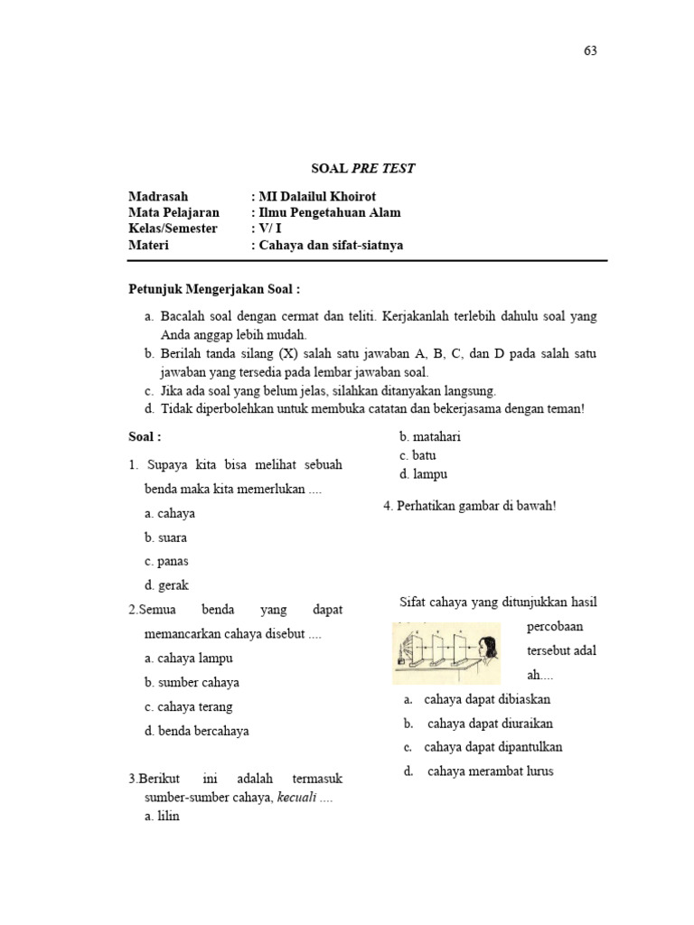 Soal Pretest Ilmu Pengetahuan Alam Kelas V | PDF | Griya & Taman | Seni