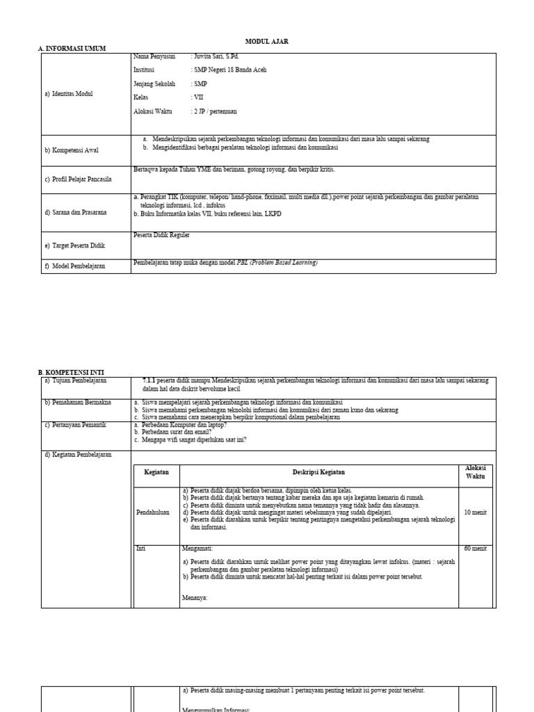 Modul Ajar Tik (BK) | PDF