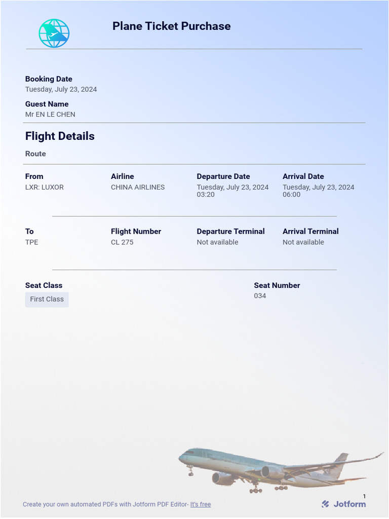 First Class Plane Ticket Itinerary | PDF | Airlines | Aviation