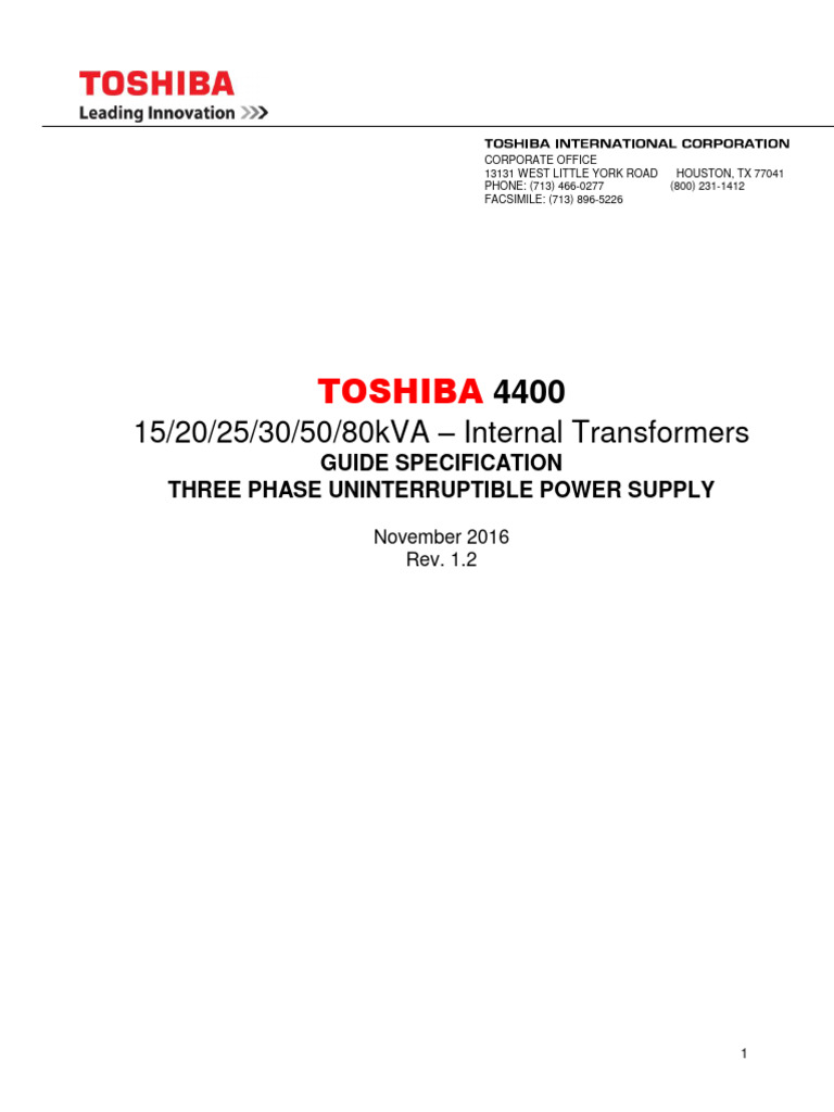 Guide Spec 4400-15-80 KVA UPS With Internal Xfmrs | PDF | Power ...