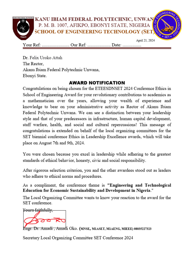 Aifpu Rector Award Letter | PDF