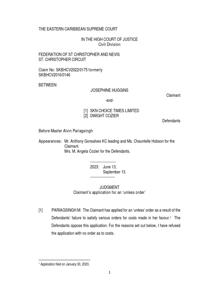 JOSEPHINE HUGGINS v SKN CHOICE TIMES LIMITED et al | PDF | Default ...