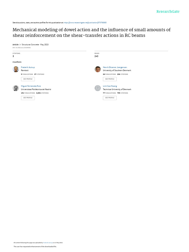 Mechanical Modeling of Dowel Action and The in Uence of Small Amounts ...