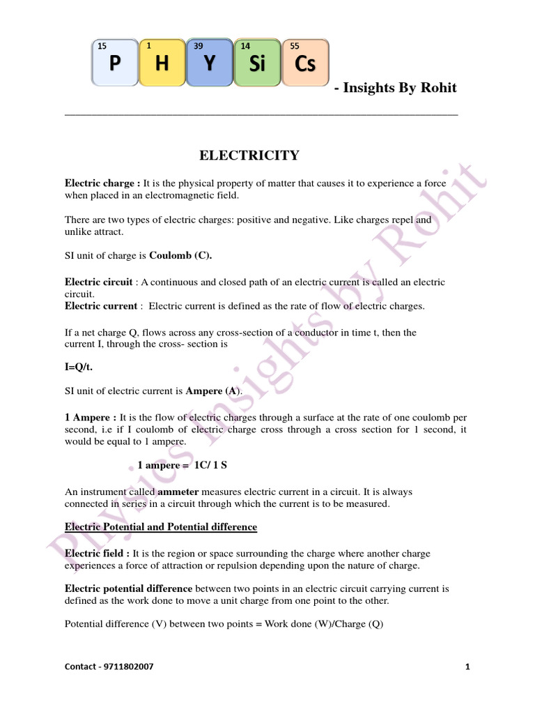 Electricity Class 10 Notes | PDF | Series And Parallel Circuits ...