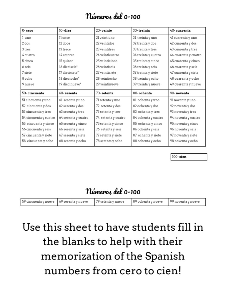 Números Del 0-100 Answer Key | PDF