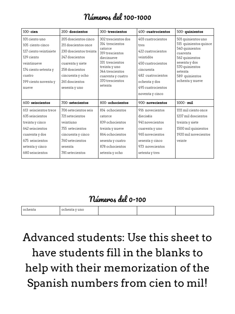 Números Del 100-1000 Answer Key | PDF