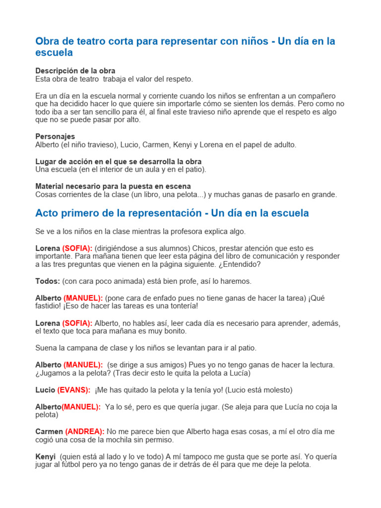 Obra de Teatro Corta para Representar Con Niños | PDF | Artes del ...