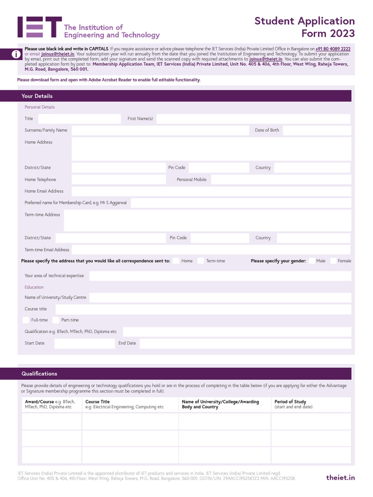 Iet India Student App Form Apr 23 | PDF | Cheque | Engineering