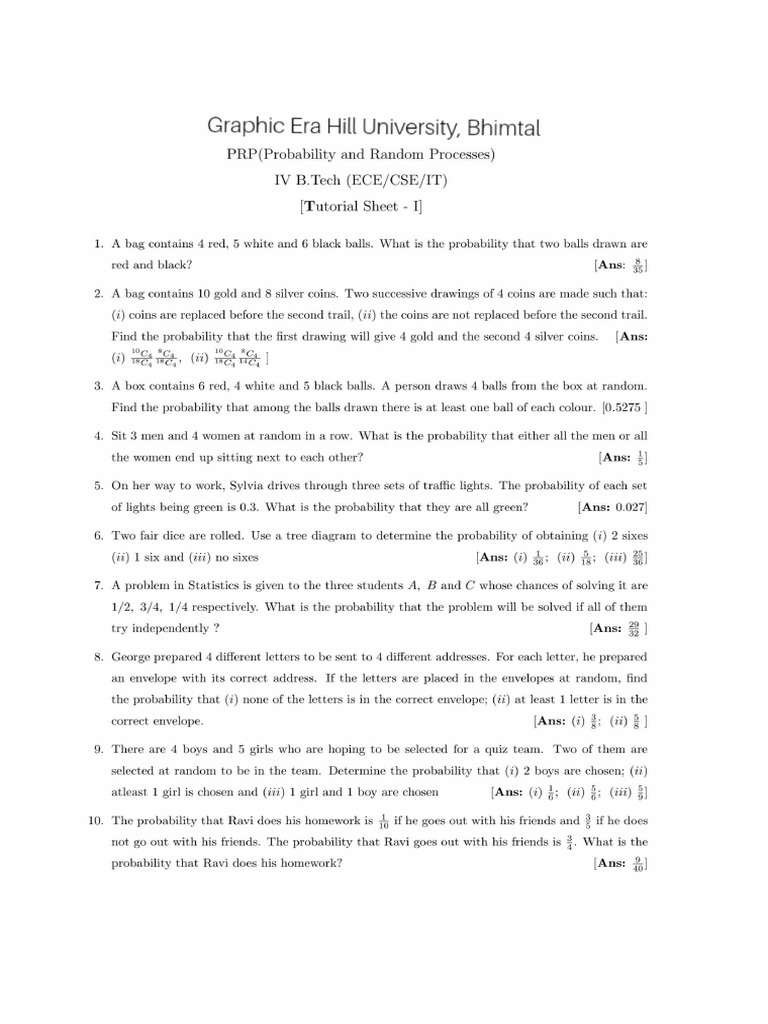 Tutorial Sheet 1 | PDF