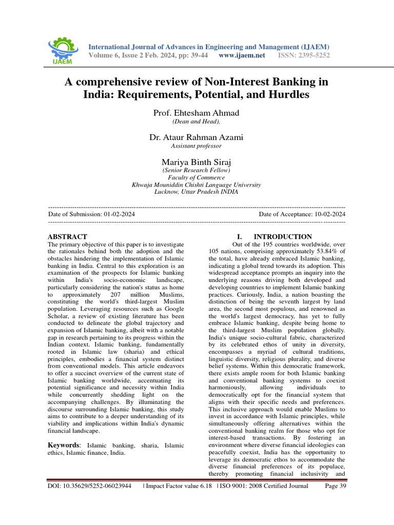 A Comprehensive Review of Non Interest Banking in India Requirements ...