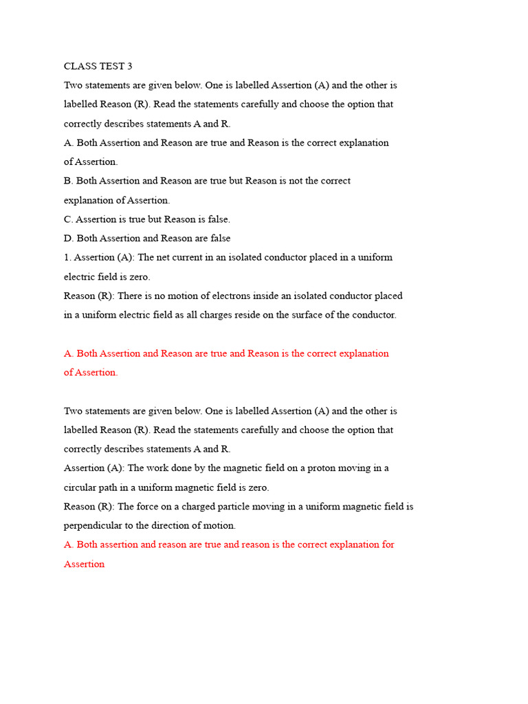 Class Test 3 Xii 24-25 Ans | PDF | Magnetic Field | Electrical ...