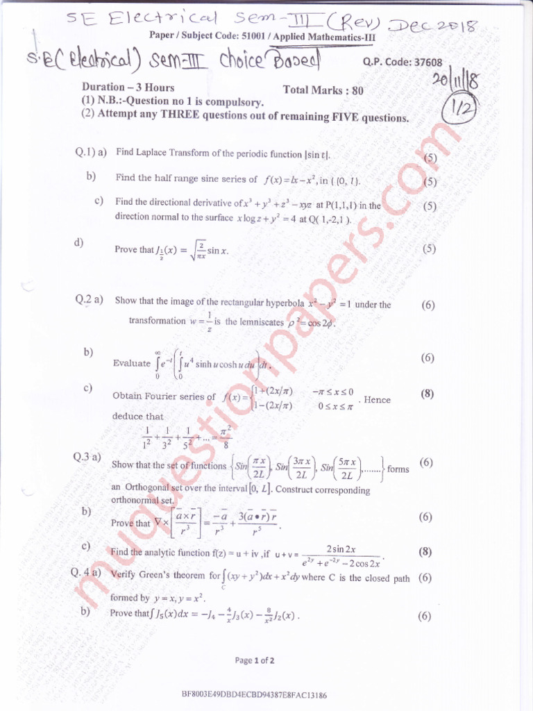 Se-Electrical Sem3 M3-CBCGS Dec18 | PDF | Functions And Mappings | Mathematical Relations