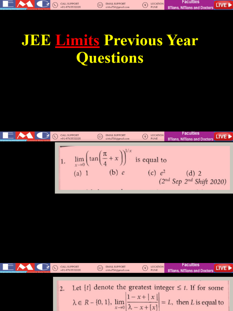 Limits JEE Previous Year Questions | PDF