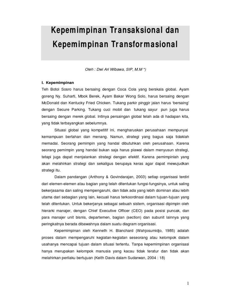 Perbandingan Kepemimpinan Transformasional dan Transaksional | PDF