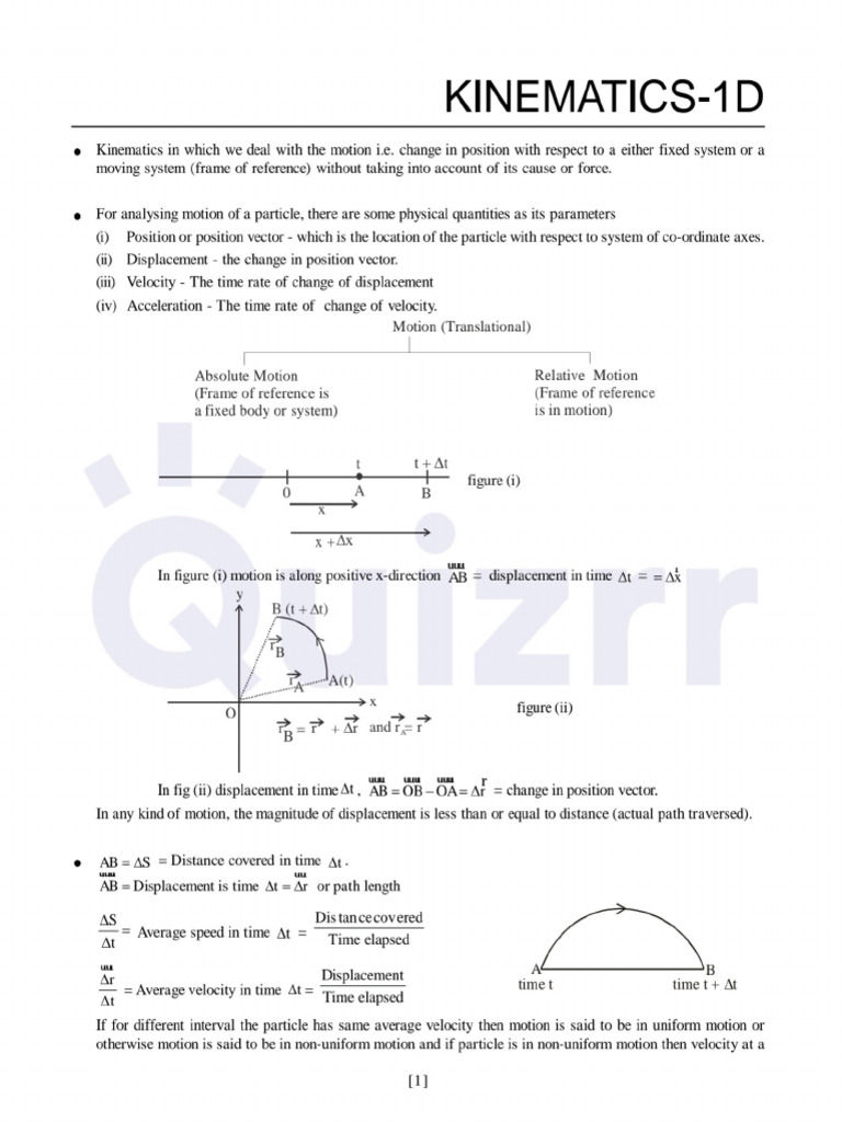 Kinematics Physics PDF Formula 11th IIT JEE | PDF