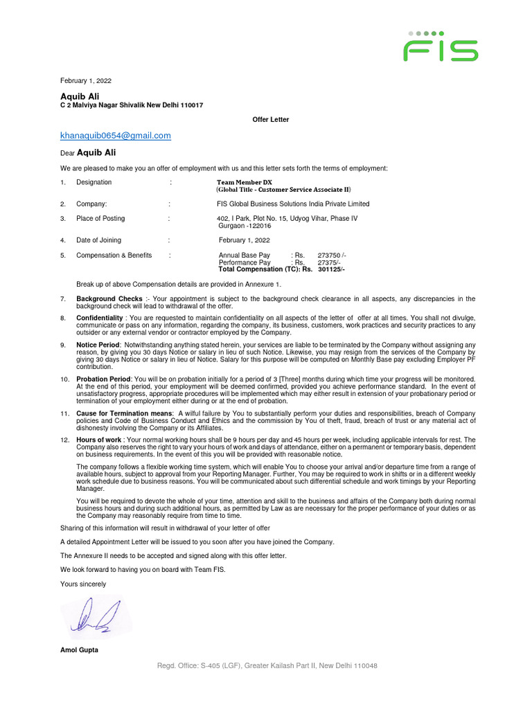 Vodafone (Web Chat) - Offer Letter (1st Feb'22) | PDF | Insurance ...