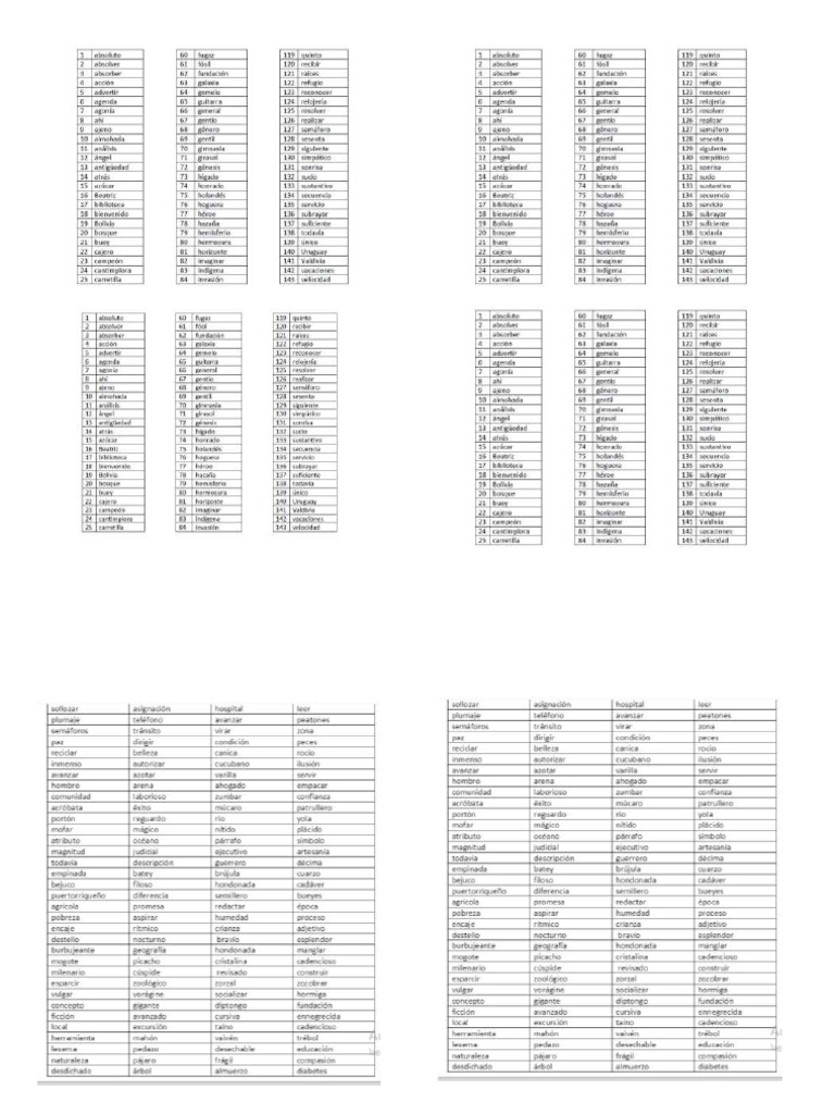 Banco de Palabras de Ortografía y Deletreo | PDF