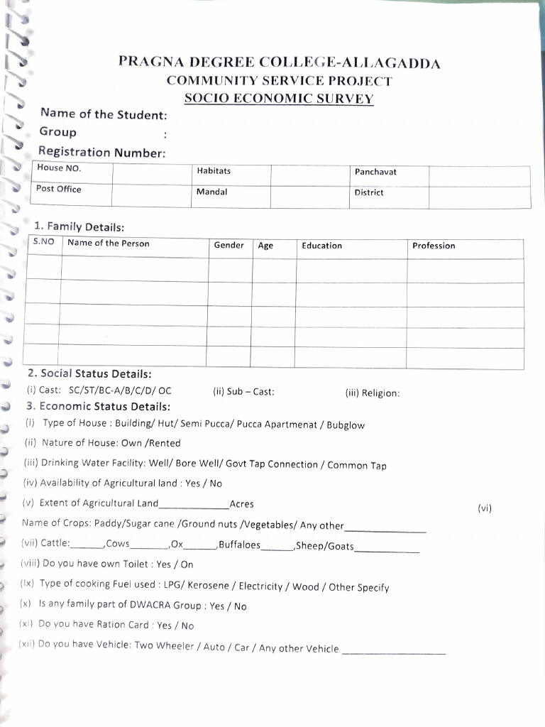Socioeconomic Survey Form | PDF