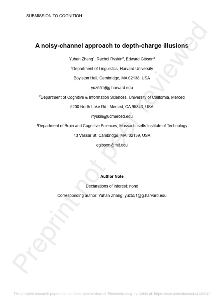 A Noisy-Channel Approach To Depth-Charge Illusions | PDF | Experiment | Multilevel Model