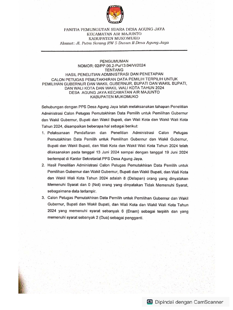 Agung Jaya-Pu Penetapan Pantarlih | PDF