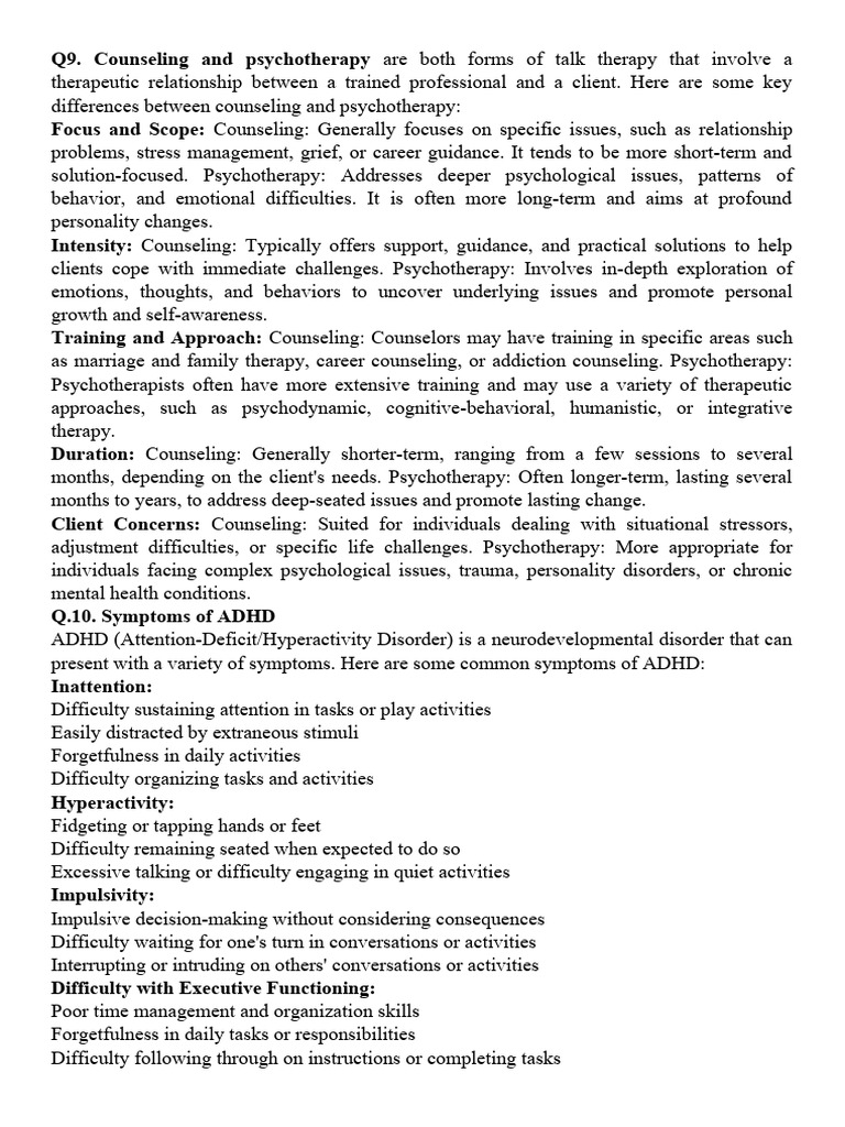 Psychology 023 ASSIGNMENT 9 To 18 | PDF | Psychotherapy | Counseling ...