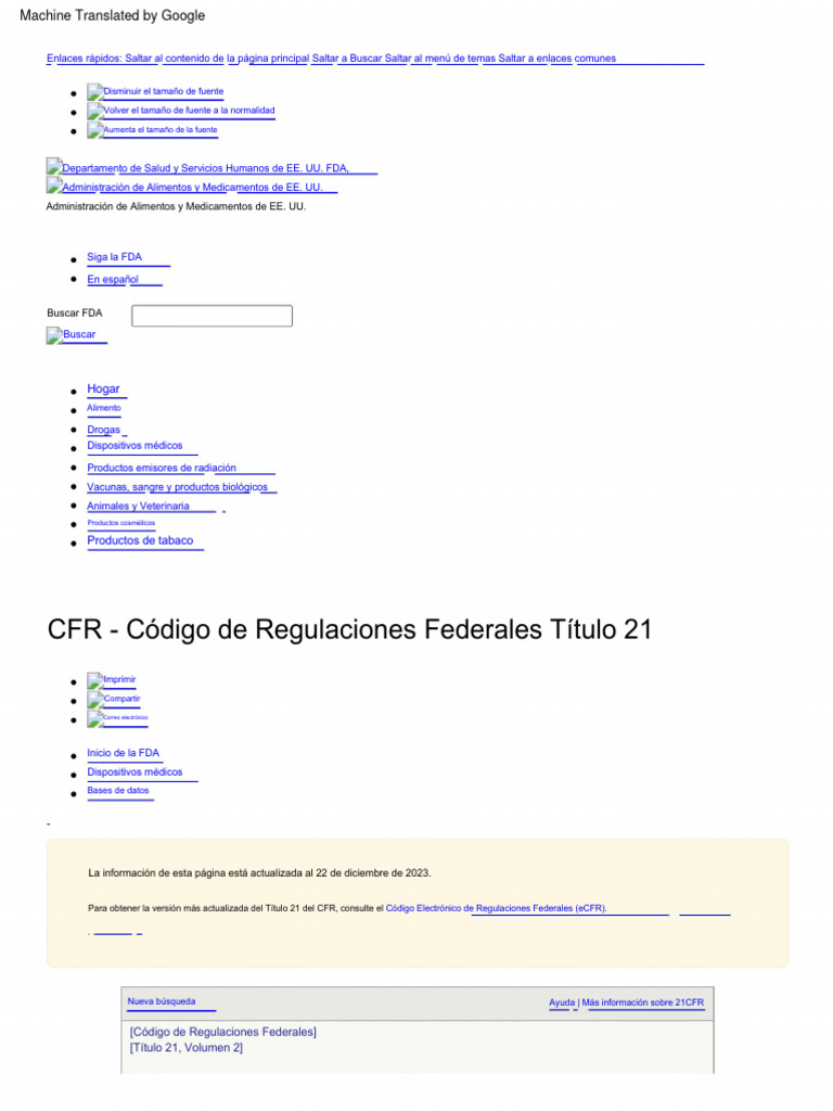 CFR 21 PARTE 110 Español | PDF | Alimentos | Seguridad alimenticia