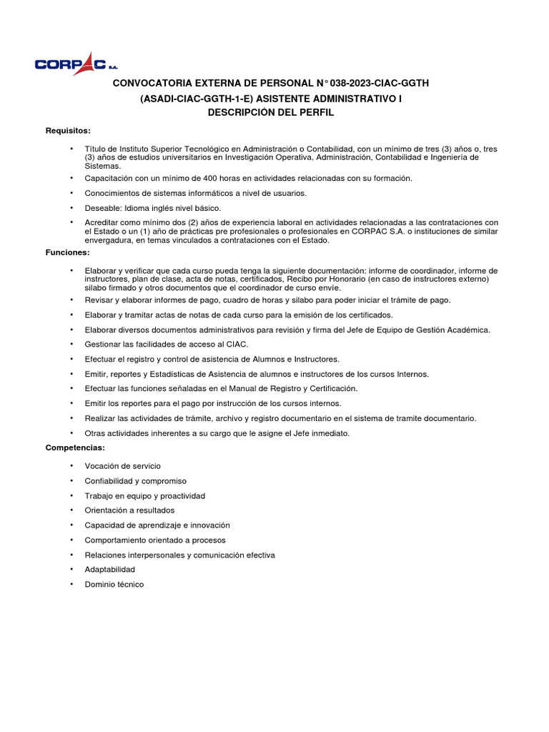 Perfil Puesto Asadi Ciac GGTH 1 e | PDF | Negocios