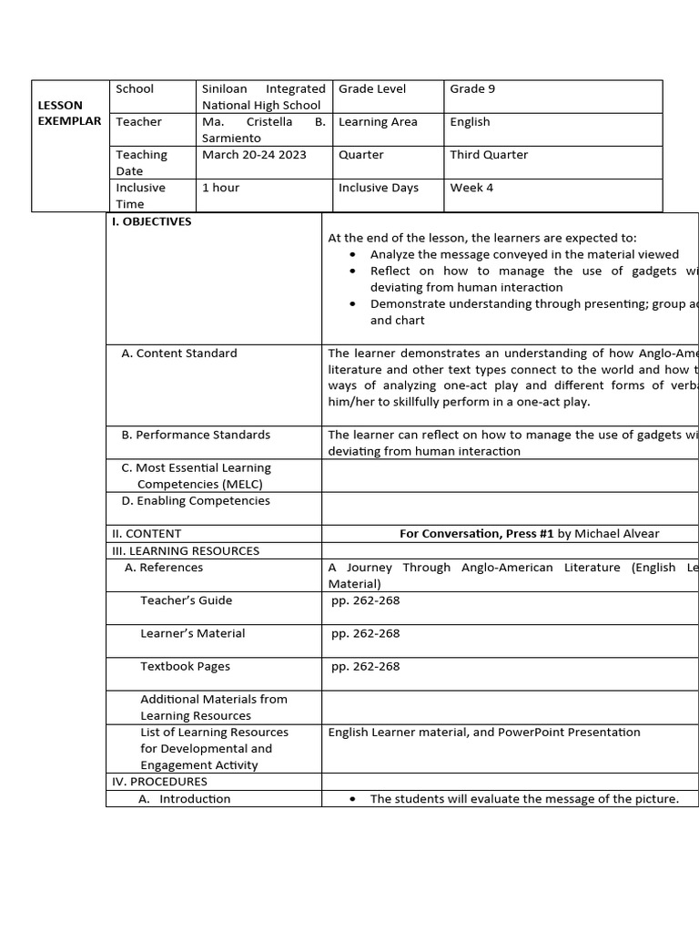 Lesson-Plan - Week-3 (For Conversation) | PDF | Learning | Cognition