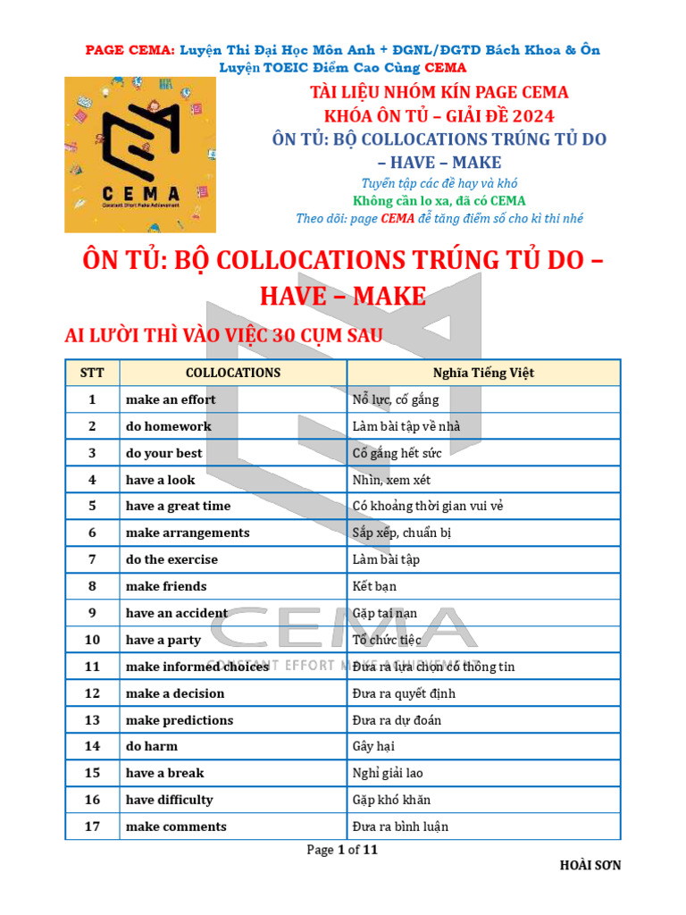 Ôn T B Collocations Trúng T Do - Have - Make | PDF