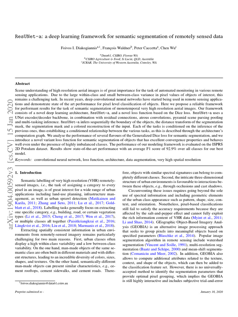 Resunet-A: A Deep Learning Framework For Semantic Segmentation of Remotely Sensed Data | PDF ...