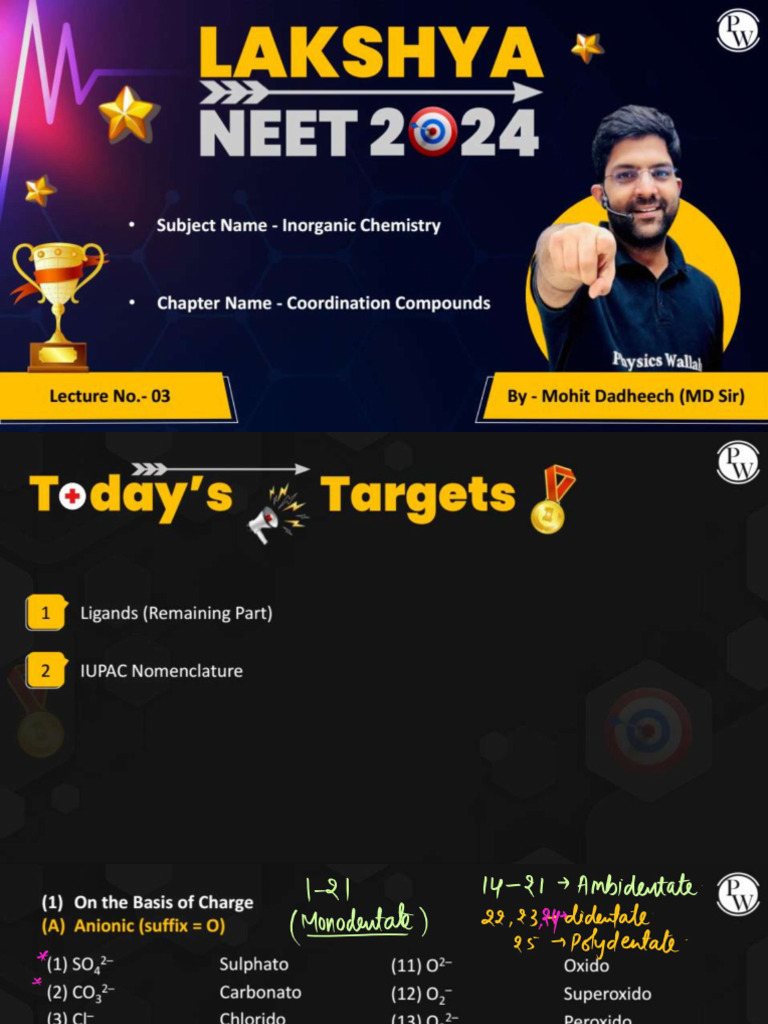 Coordination Compounds 03 - Class Notes - Lakshya NEET 2024 | PDF Coordination Compounds 03 - Class Notes - Lakshya NEET 2024 | PDF
