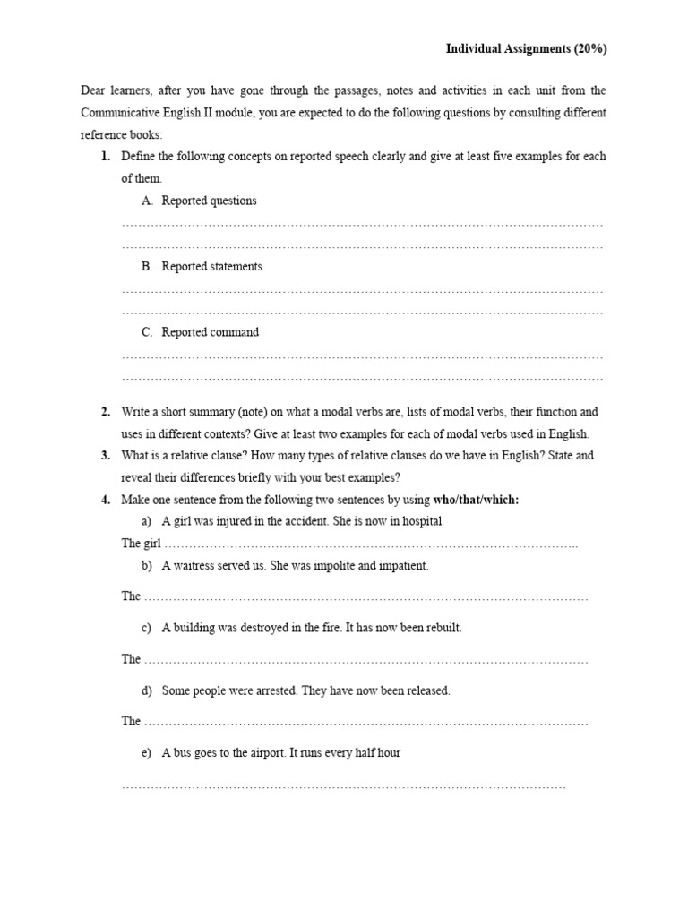 Assignment For Communicative English II | PDF | Linguistics | Language Mechanics