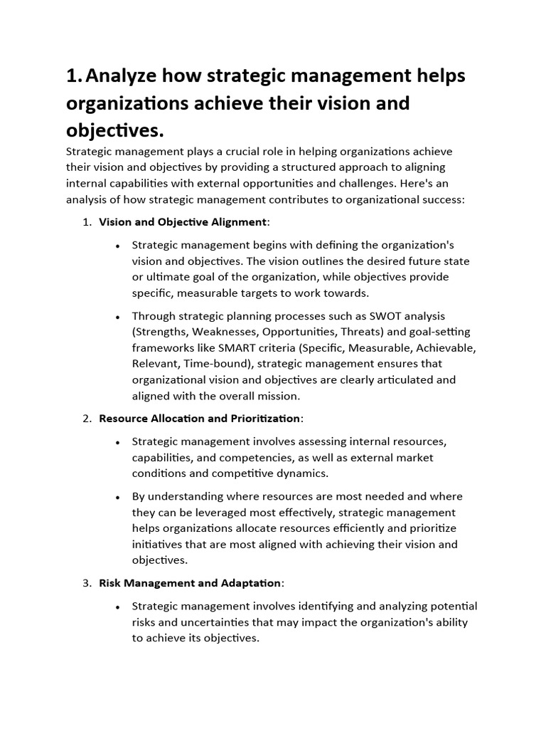 Analyze Hoe Strategic Management Helps Organizations Achieve Their ...