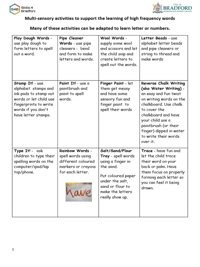 Multi Sensory Spelling Activities | PDF | Word Search
