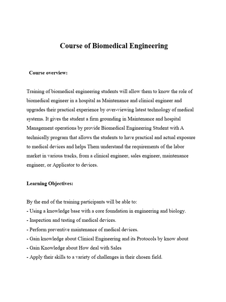 Course of Biomedical Engineering | PDF